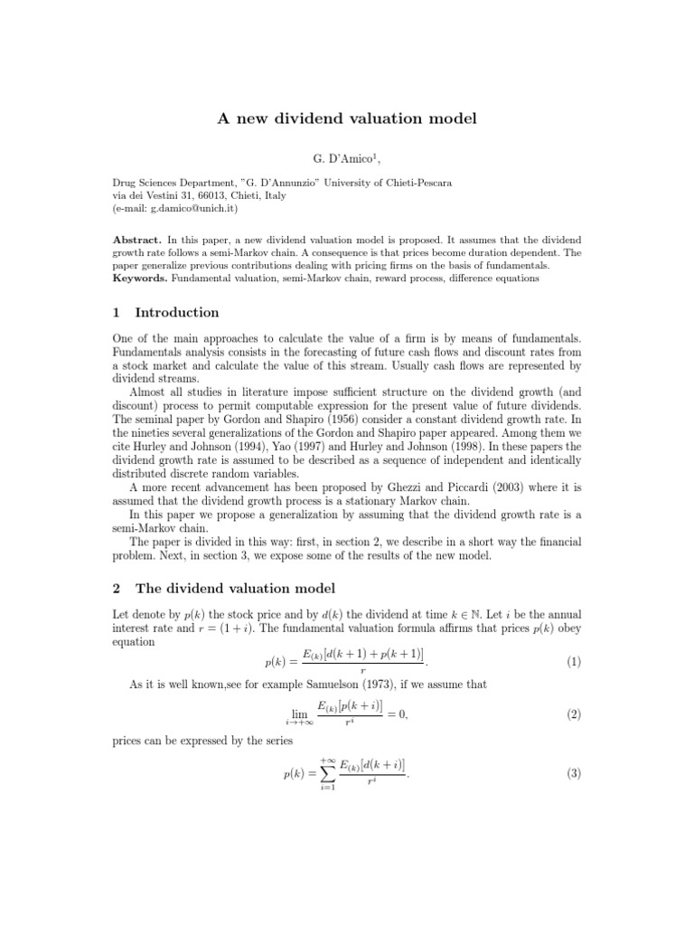 A New Dividend Valuation Model | PDF | Discounted Cash Flow | Valuation ...