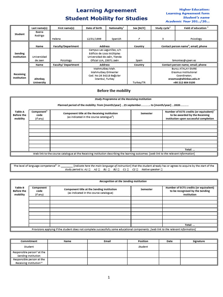 Learning Agreement For Exchange Students | PDF | Academia