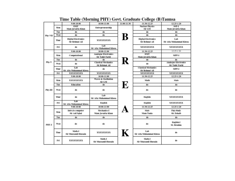 Timetable Morning Physics | PDF | Electrical Engineering | Physics