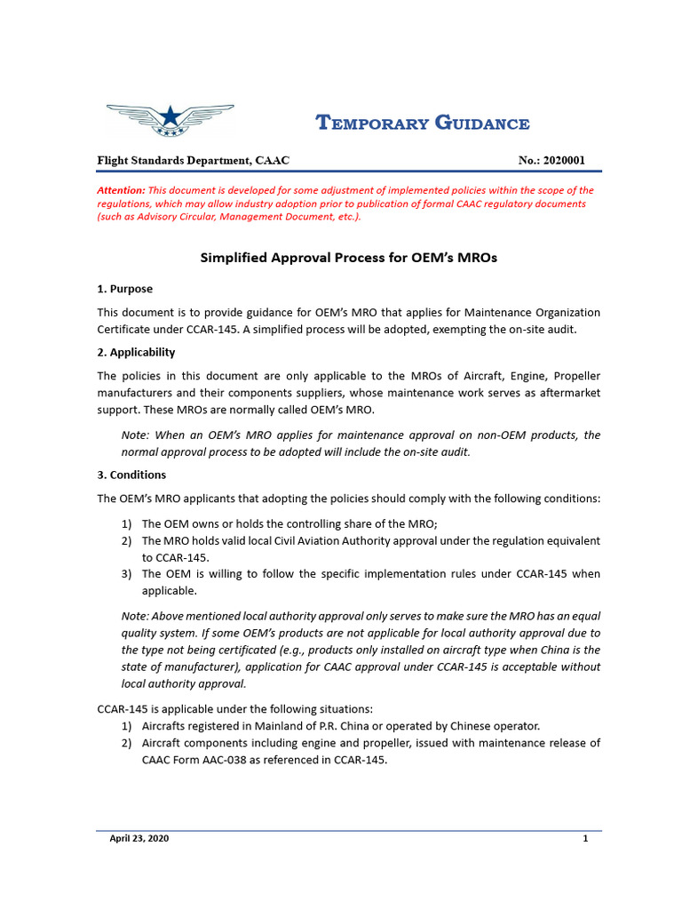 Simplified Approval Process for OEMs MROs.docx | PDF