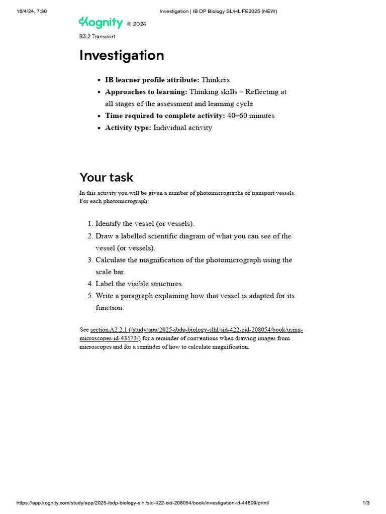 IB Biology Transport Vessel Investigation | PDF | Biology