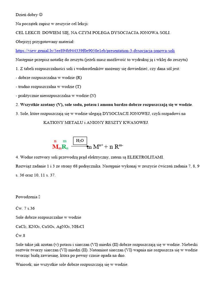 Dysocjacja Jonowa Soli | PDF