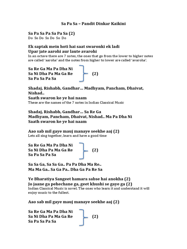 Sa Pa Sa - Pandit Dinkar Kaikini | PDF