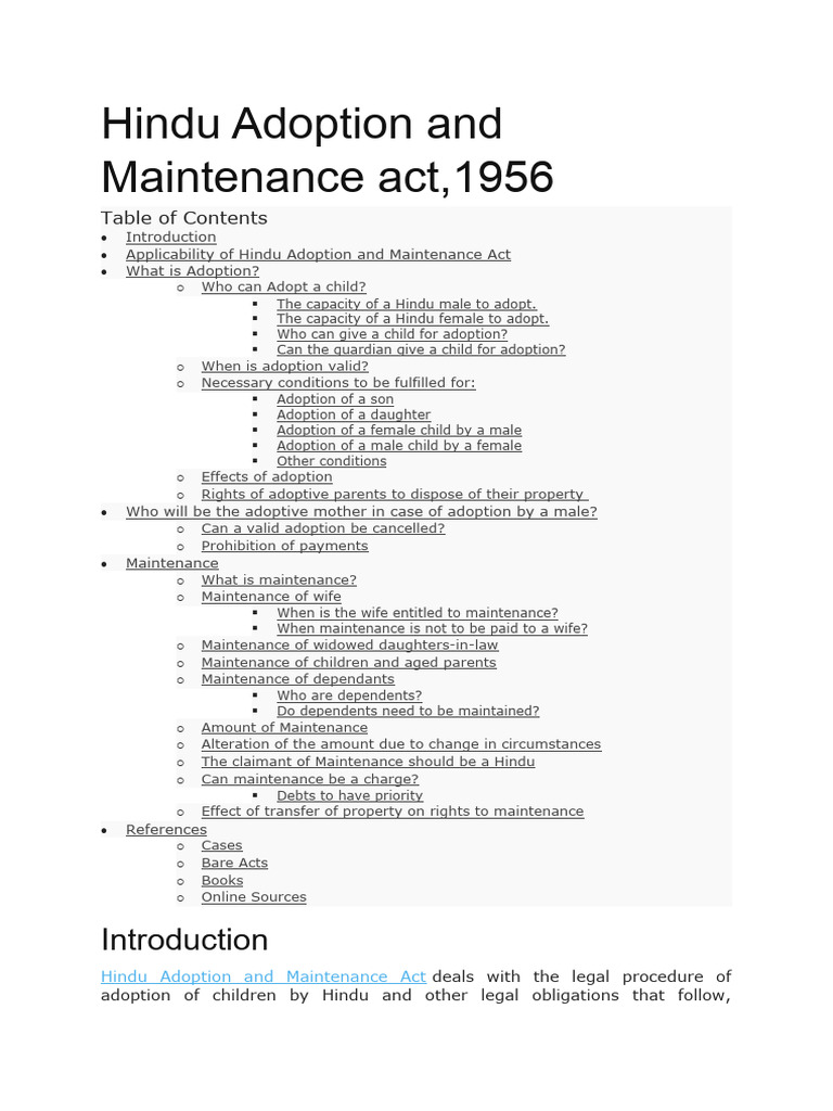 Hindu Adoption and Maintenance Act Notes | PDF | Marriage | Wife