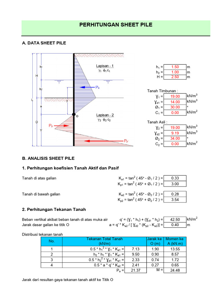 Sheet Pile Analysis and Calculations | PDF