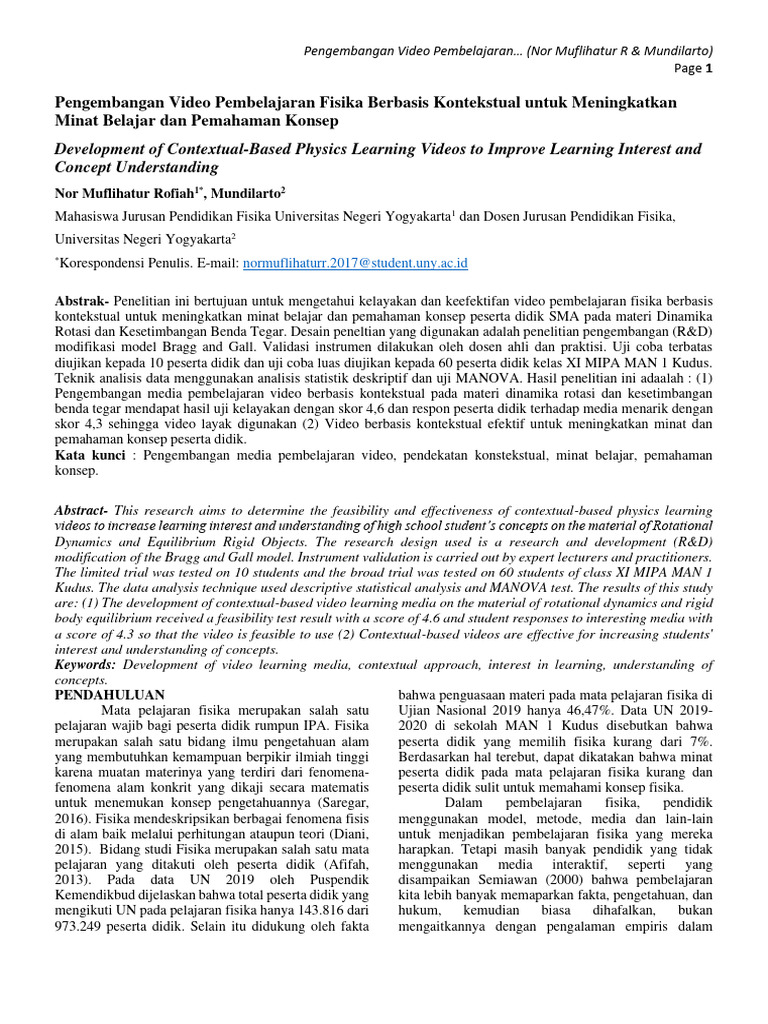 Pengembangan Video Pembelajaran Fisika Berbasis Kontekstual Untuk ...