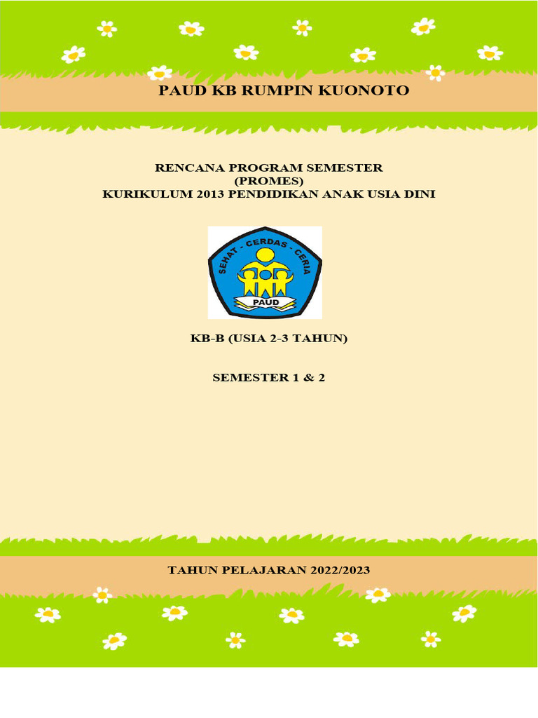Prosem KB B 3-4 Tahun K13 Semester 1,2 | PDF
