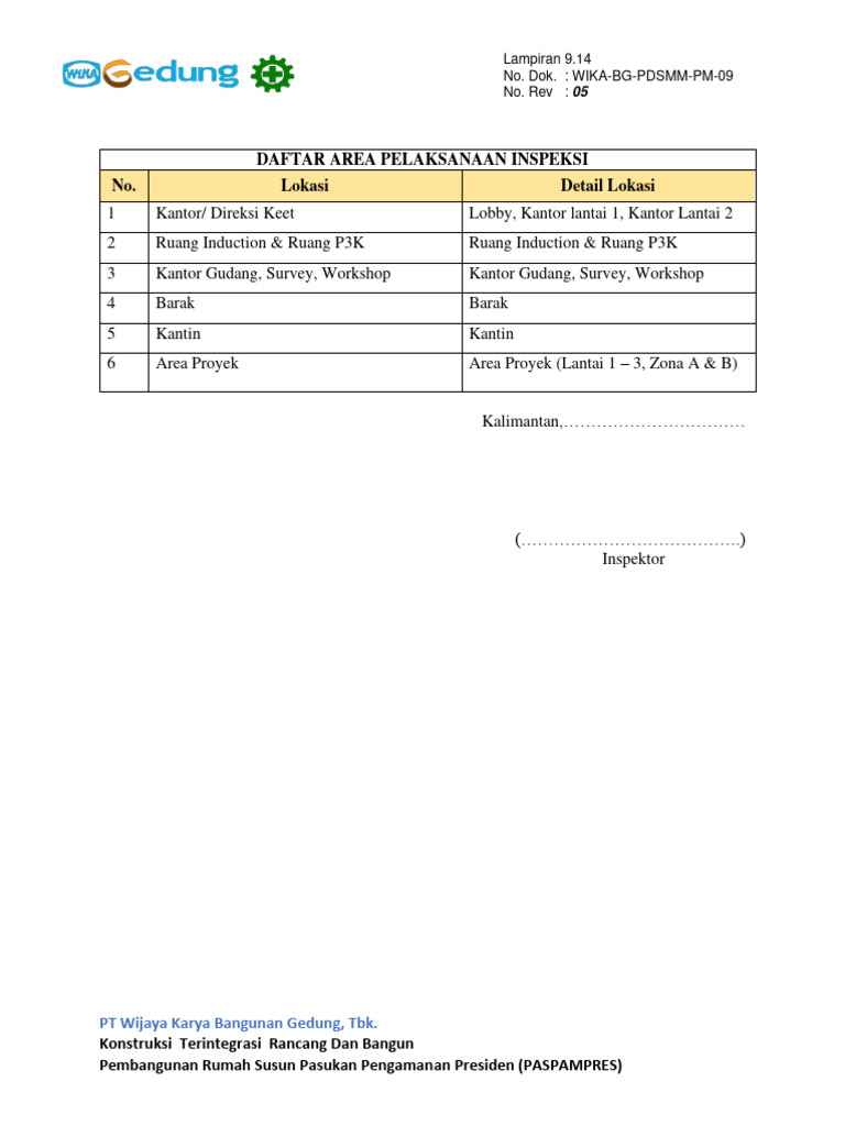MASTER FORM Inspeksi Sarana Evakuasi | PDF