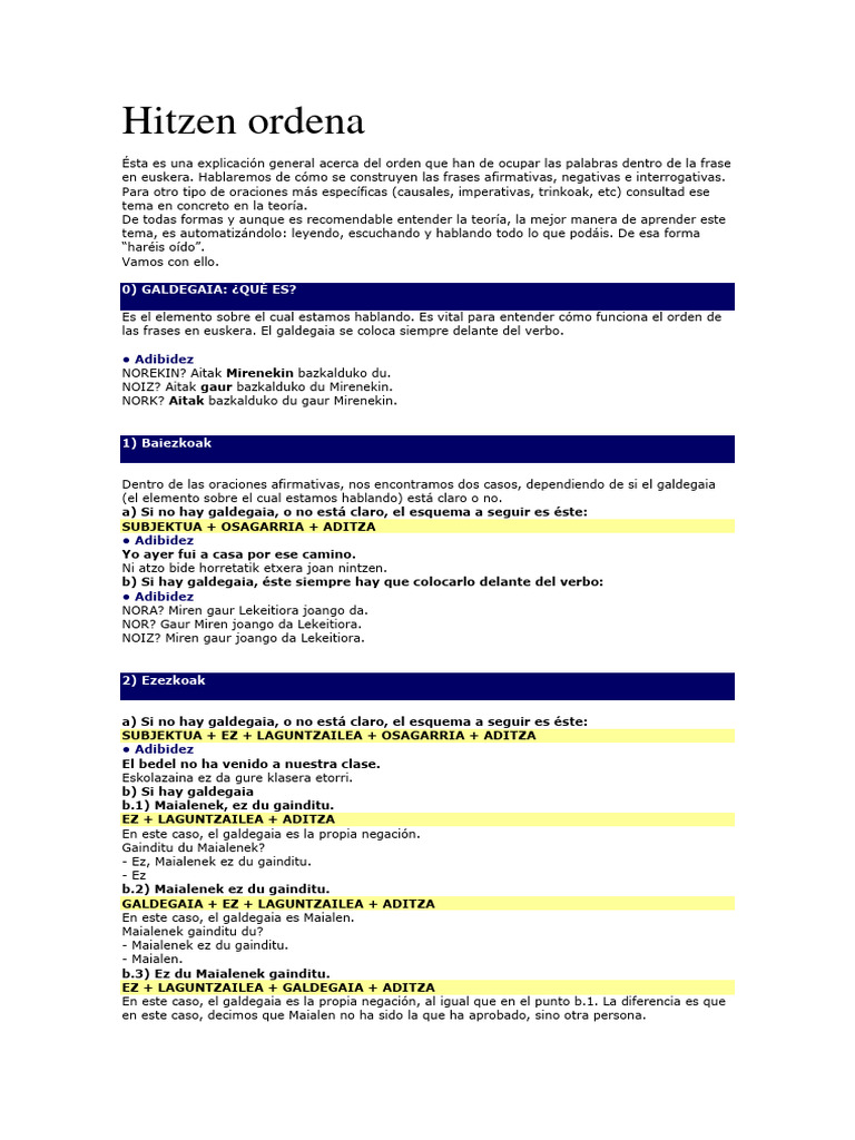 Hitzen Ordena | PDF | Lingüística