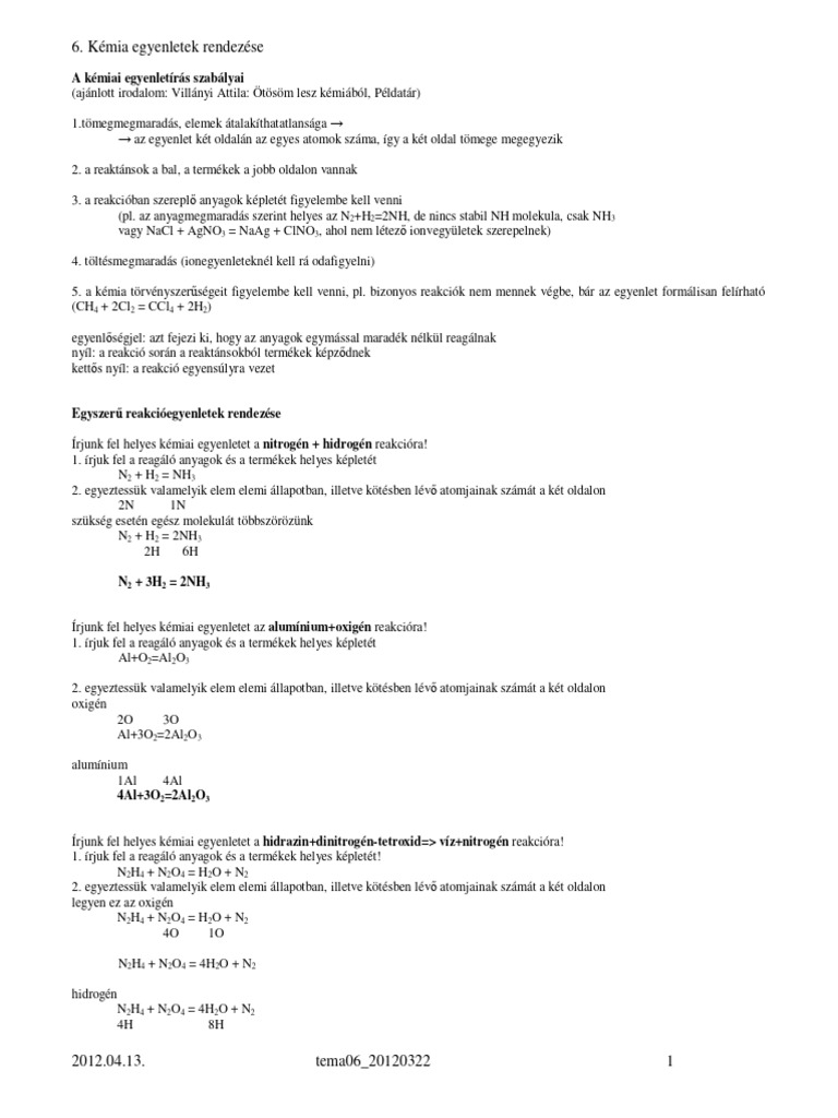 Kámiai Egyenletek. | PDF