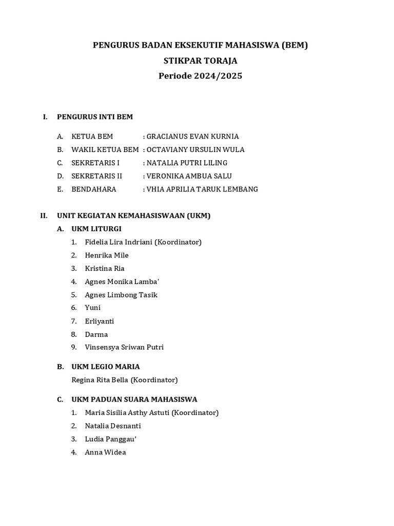 Pengurus BEM STIKPAR Toraja 2024/2025 | PDF