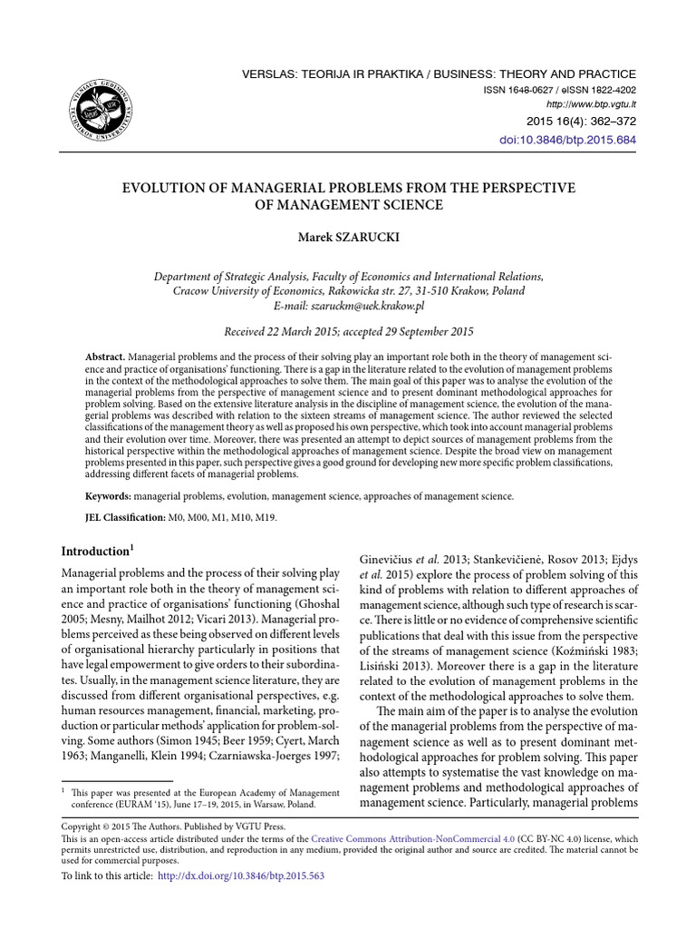TEXTO 4 - EVOLUTION OF MANAGERIAL PROBLEMS FROM THE PERSPECTIVE OF ... TEXTO 4 - EVOLUTION OF MANAGERIAL PROBLEMS FROM THE PERSPECTIVE OF ...