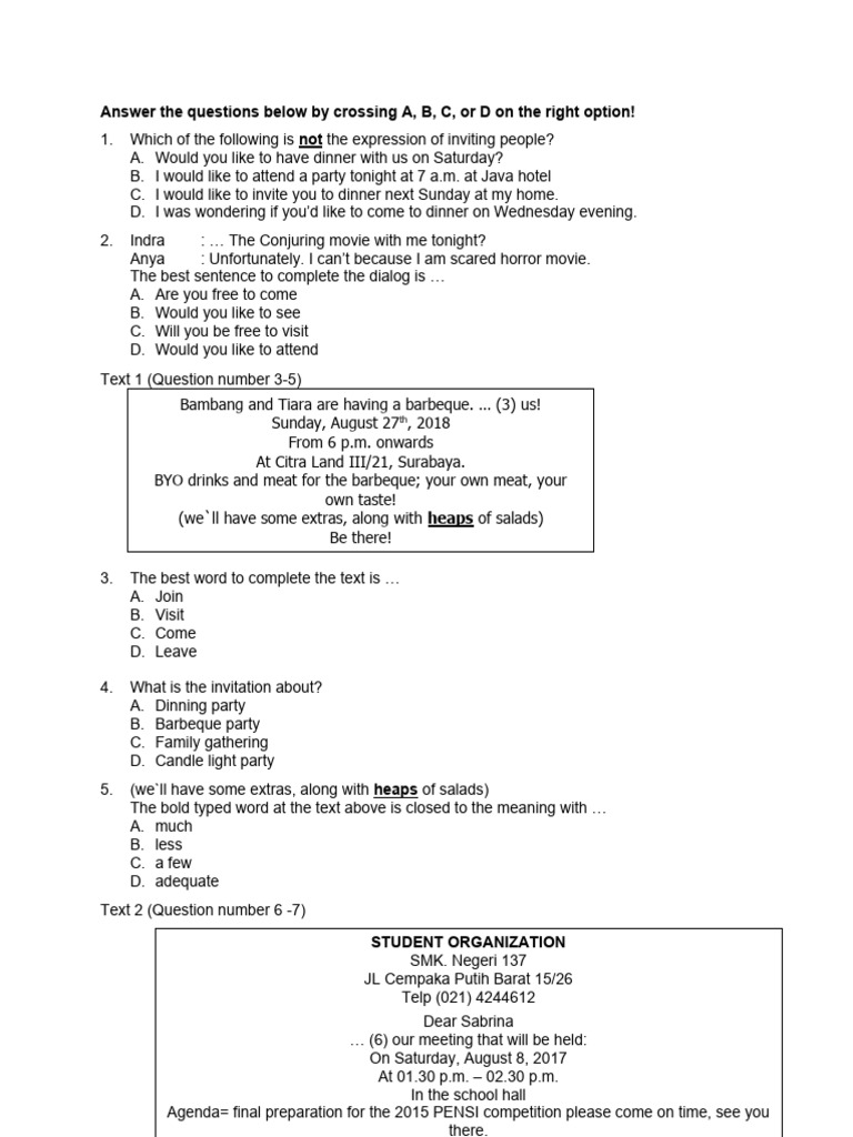 Answer The Questions Below by Crossing A | PDF