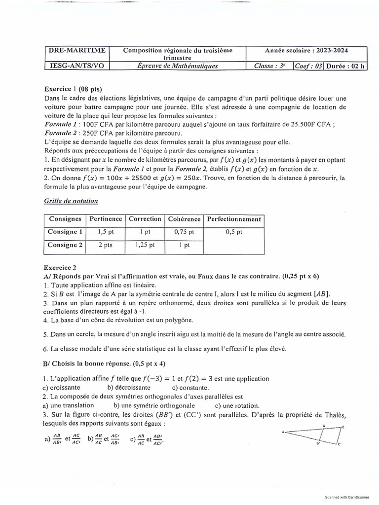 Correction composition 3e trimestre Maths | PDF | Formule 1 ...