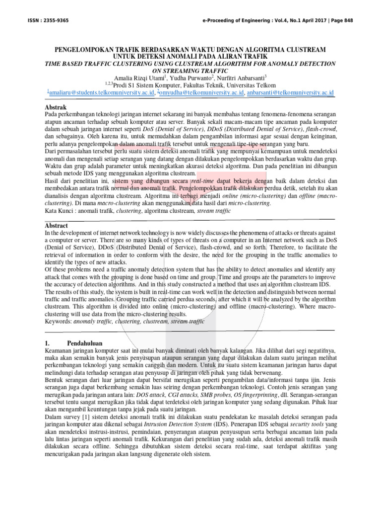 Pengelompokan Trafik Berdasarkan Waktu Dengan Algoritma Clustream | PDF