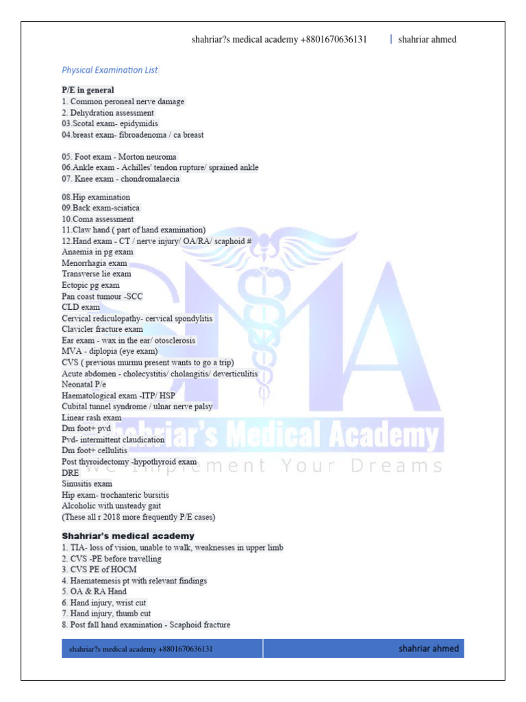 PE - Physical Examination List | PDF | Musculoskeletal System ...