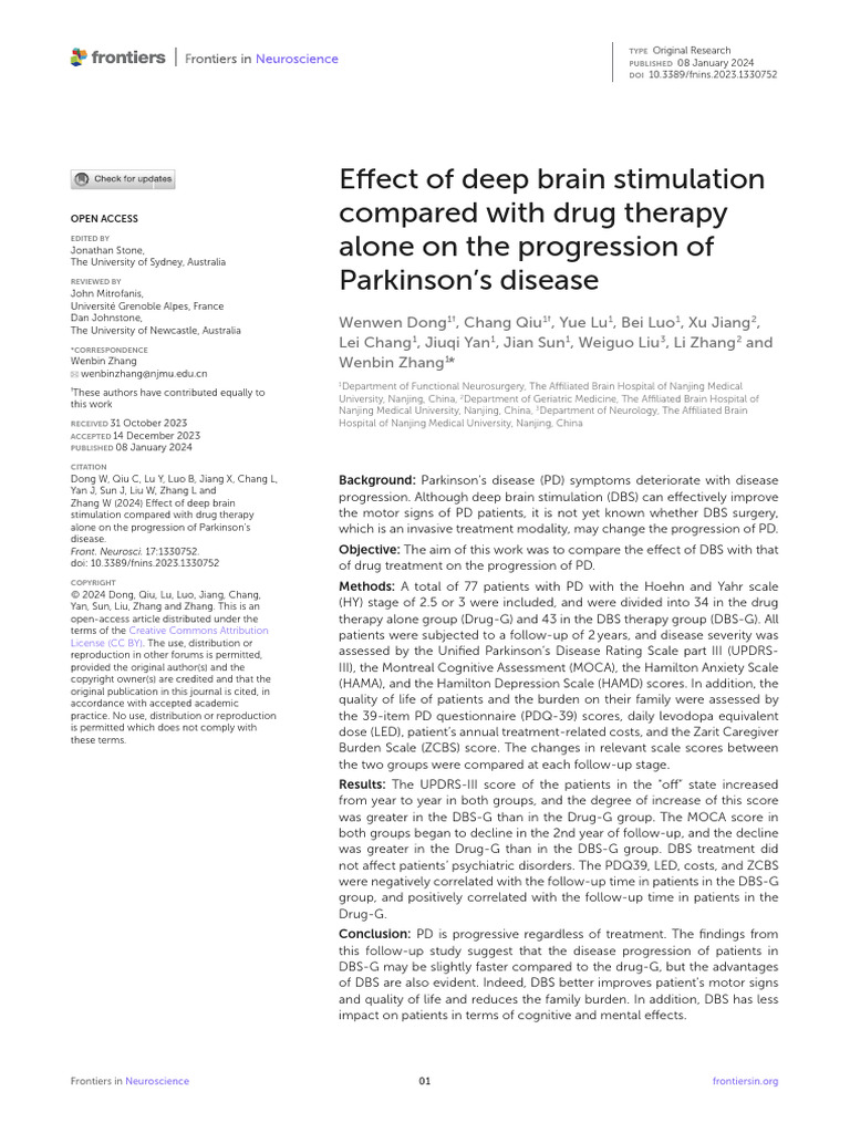 Effect of Deep Brain Stimulation Compared With Drug Therapy Alone On ...
