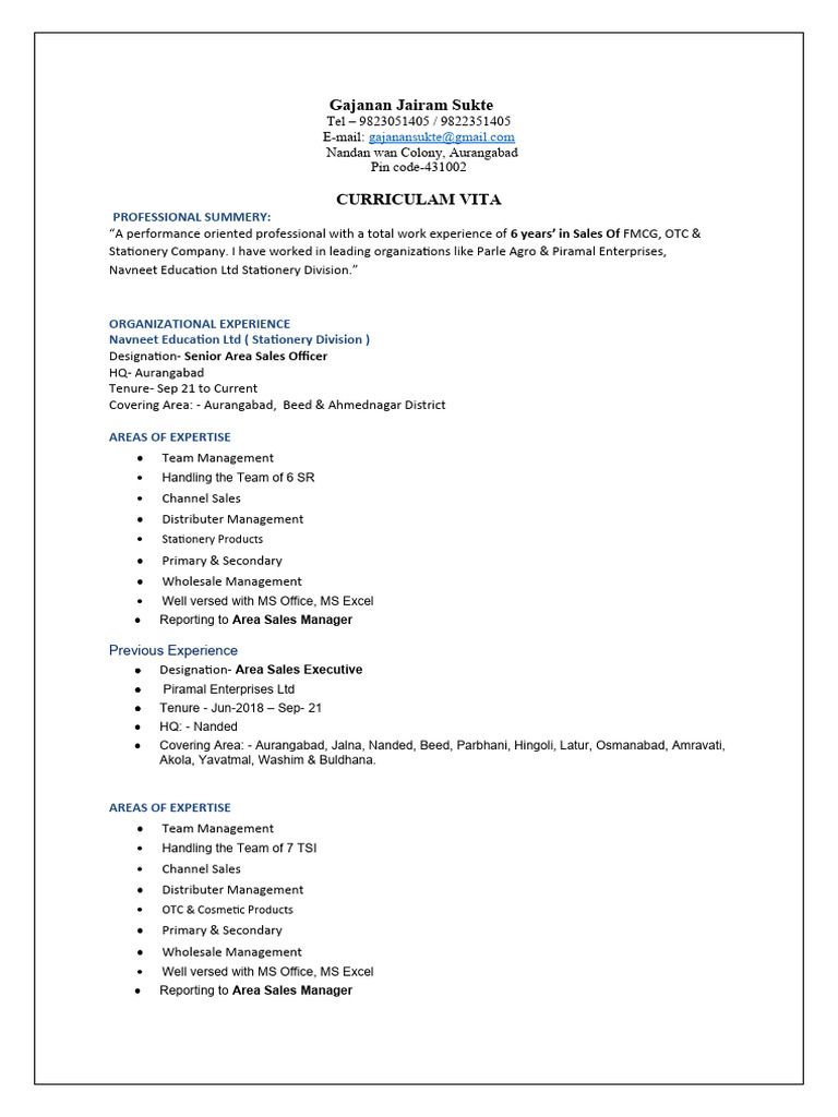 Sales Professional Resume - Gajanan Sukte | PDF | Marketing | Strategic ...