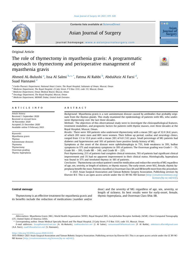 Thymectomy's Impact on Myasthenia Gravis | PDF | Thymus | Causes Of Death