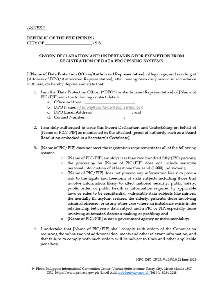 Circular 2022 04 Annex 1 1 | PDF | Affidavit | Information Privacy