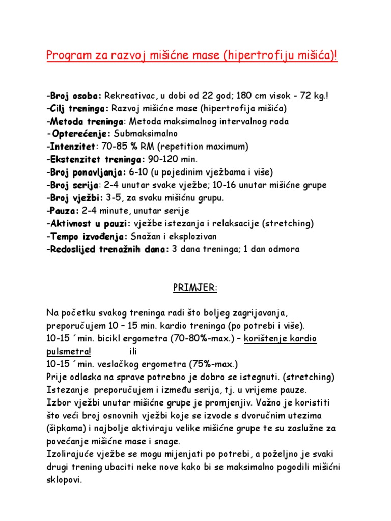 Plan I Program Za Rad U Teretani Pdf
