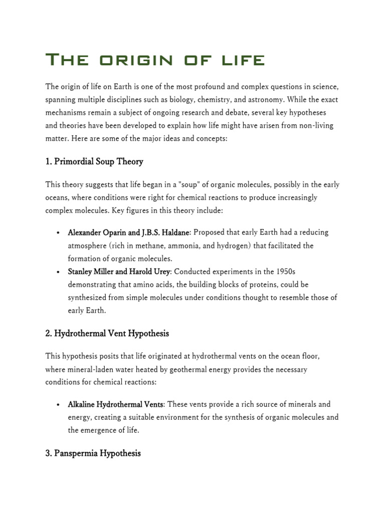 The Origin of Life. | PDF | Abiogenesis | Life