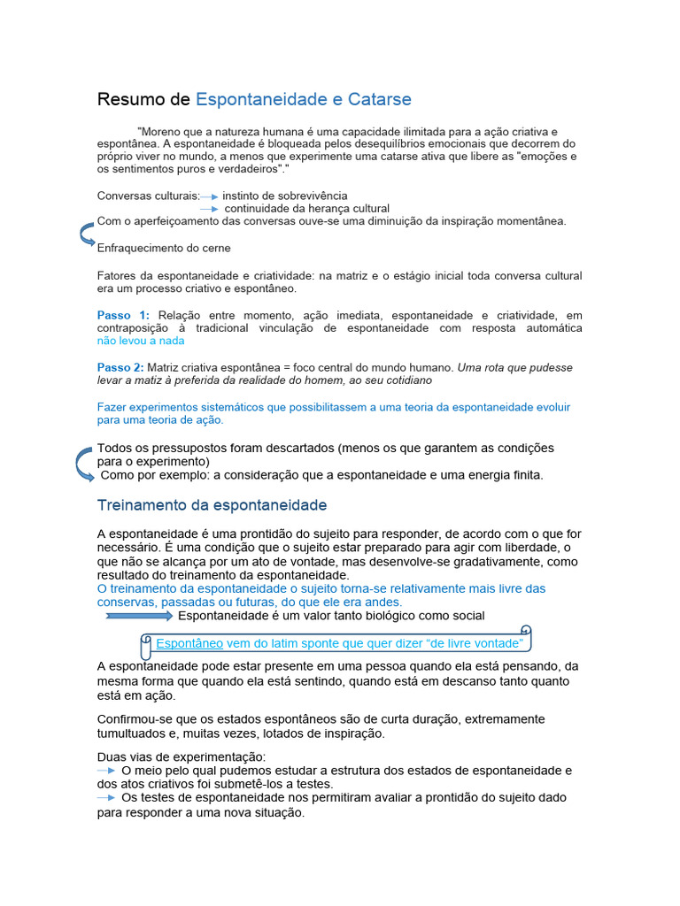 Resumo de Espontaneidade e Catarse | PDF | Vida | Tempo