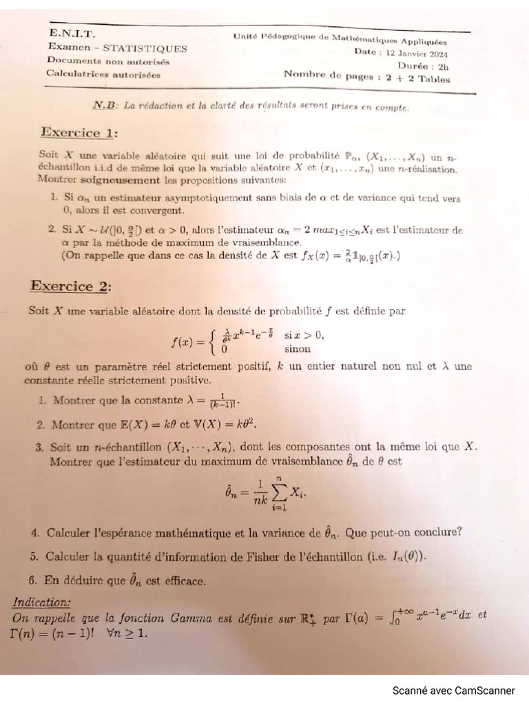 Examen Statistique | PDF