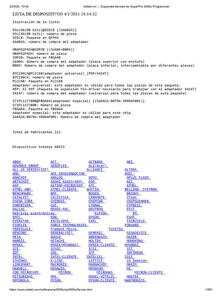 Xeltek Inc. - Supported Devices For SuperPro 3000u Programmer | PDF ...