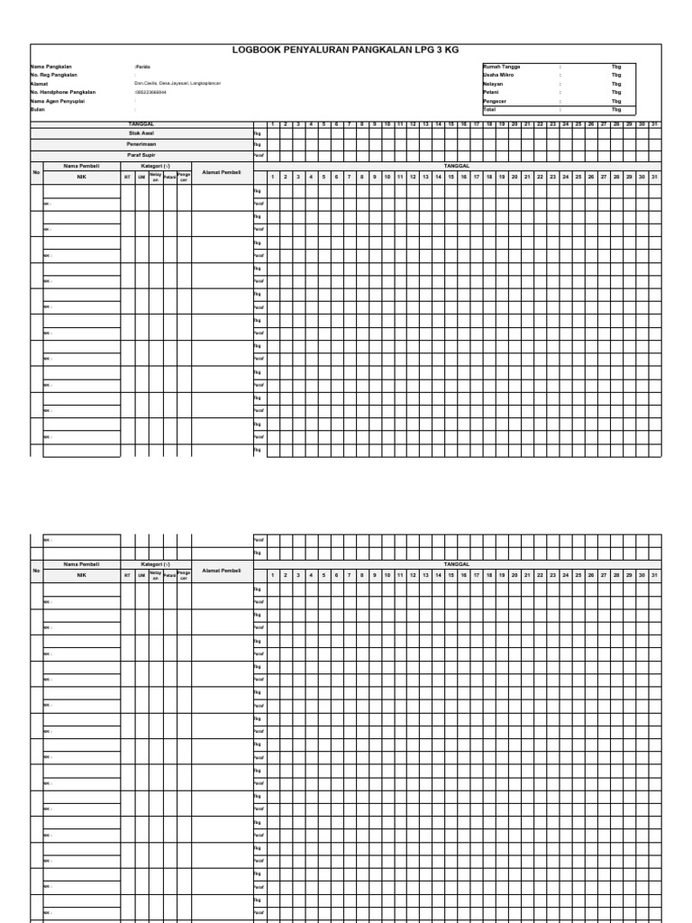 Form Log Book Pangkalan LPG 3 KG Rev. 30 12 23 | PDF