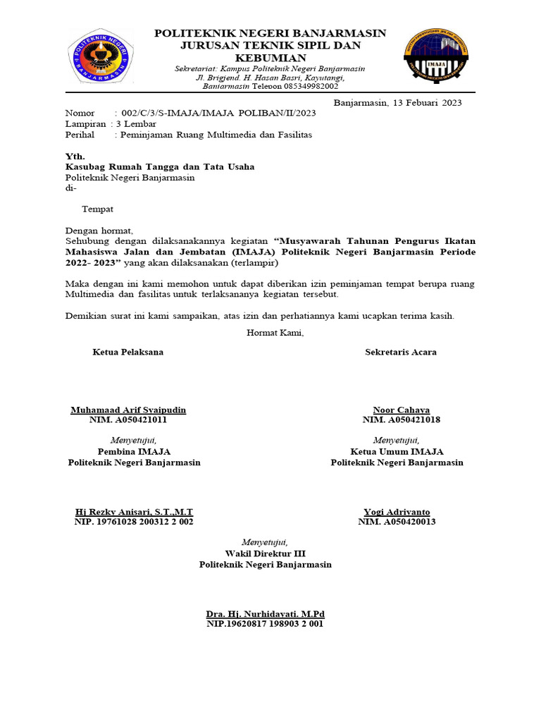 002-Surat Izin Peminjaman Gedung MM | PDF