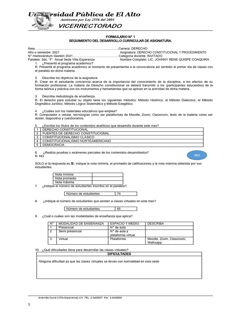 FORMULARIO 01 UPEA | Descargar gratis PDF | Moodle