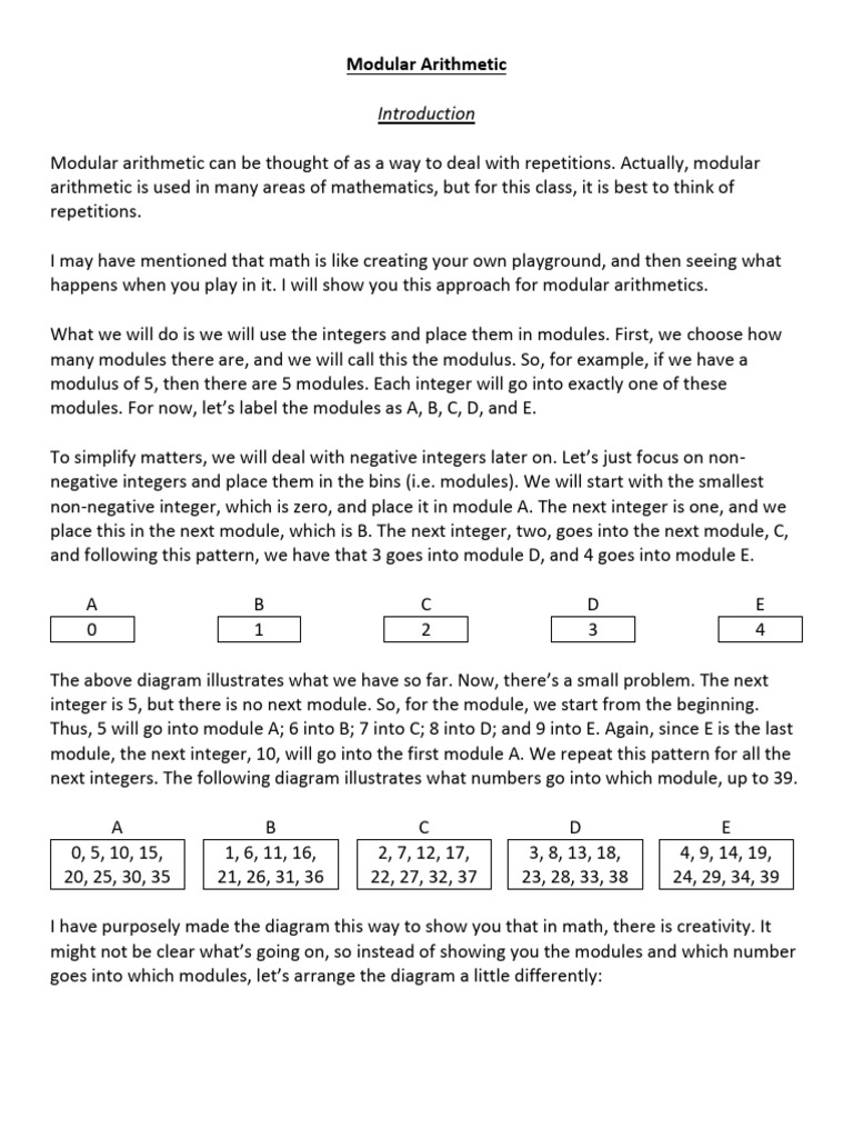 Modular Arithmetic Notes | PDF | Division (Mathematics) | Exponentiation Modular Arithmetic Notes | PDF | Division (Mathematics) | Exponentiation