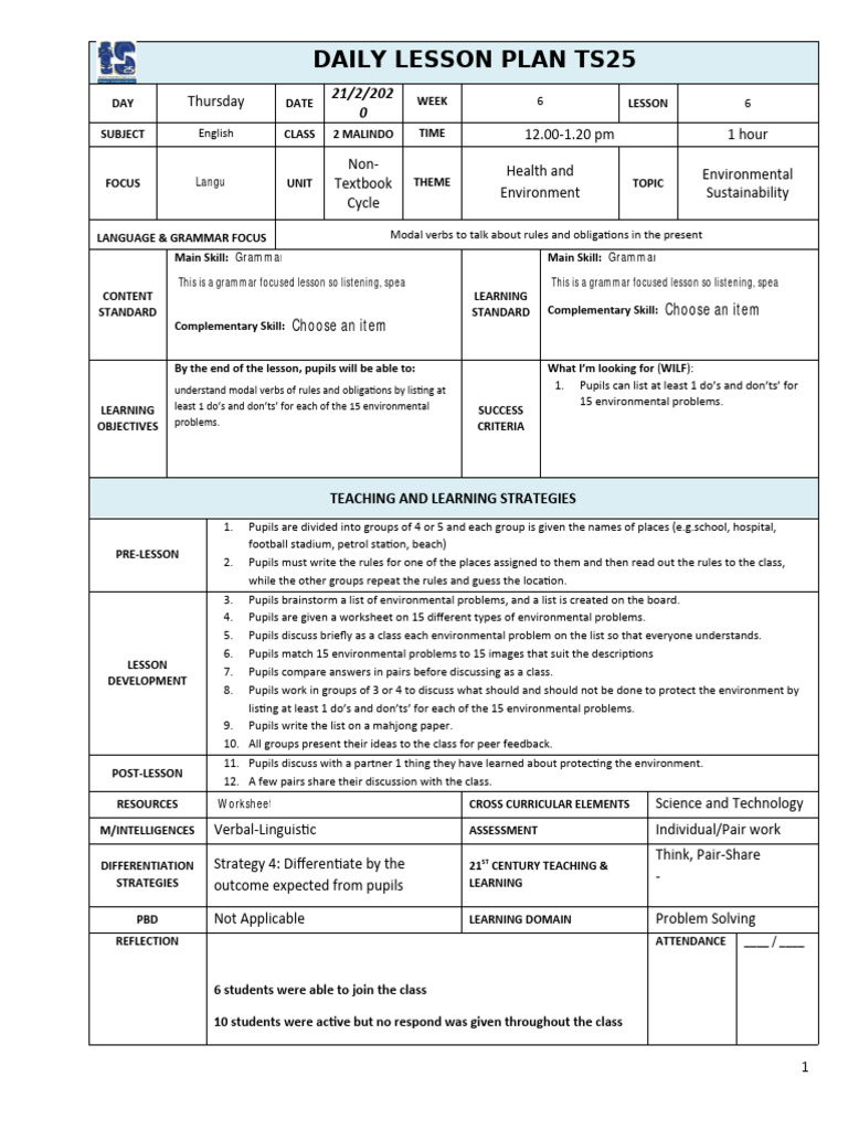 Form 2 Lesson 6 Language Awareness | PDF | Lesson Plan | Education Theory