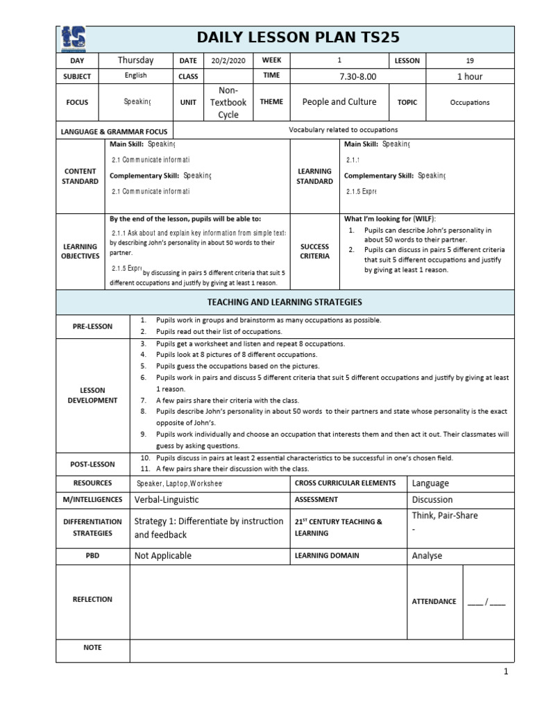 Form 2 Lesson 19 Speaking | PDF | Learning | Lesson Plan