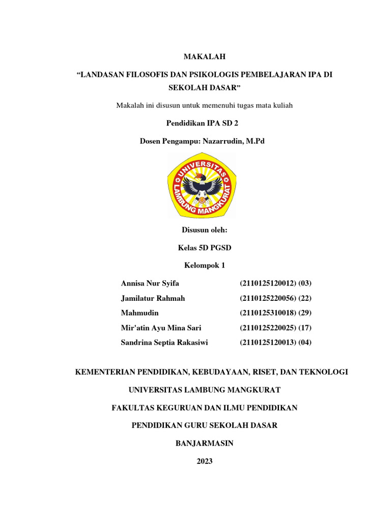 Makalah Pendidikan IPA SD 2 Kel.1 | PDF | Sains & Matematika