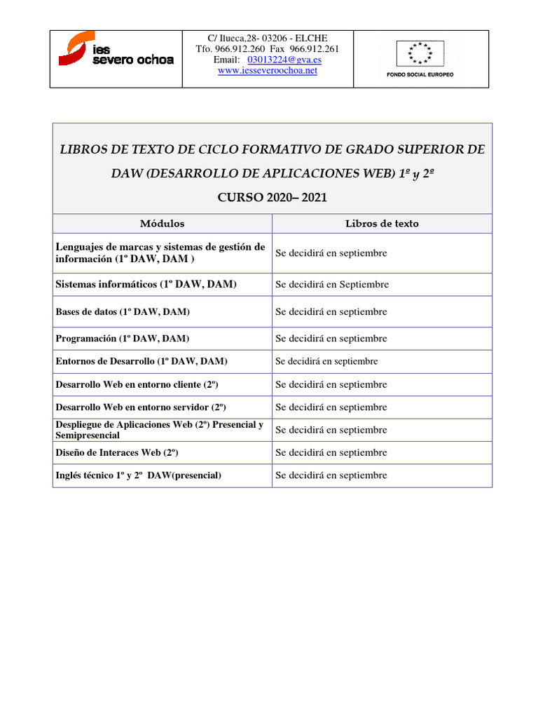 Libros de Texto de Ciclo Formativo de Grado Superior de Daw (Desarrollo de Aplicaciones Web) 1º ...