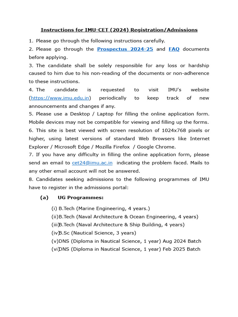 Instructions Imu Cet 2024 | PDF | Computing