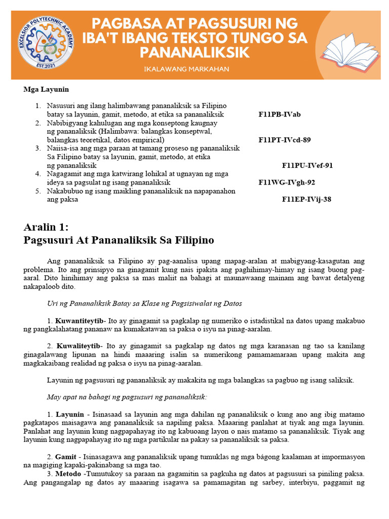 PAGBASA Q2 Summary | PDF
