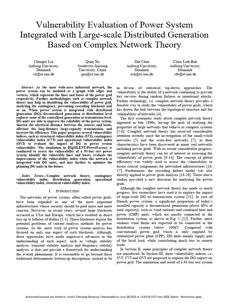 Vulnerability Evaluation of Power System Integrated With Large-Scale Distributed Generation ...