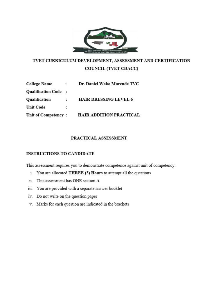 Hair Addition Practical Assessment Guide | PDF