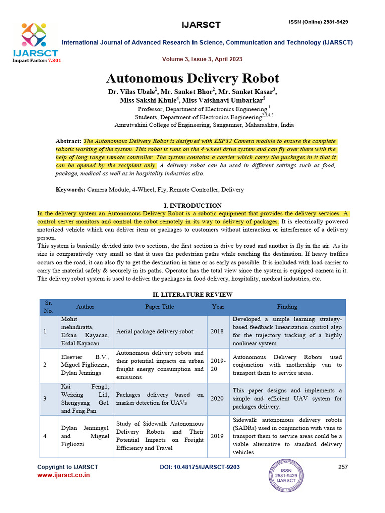 2.autonomous Robot Delivery | PDF | Electric Motor | Manufactured Goods