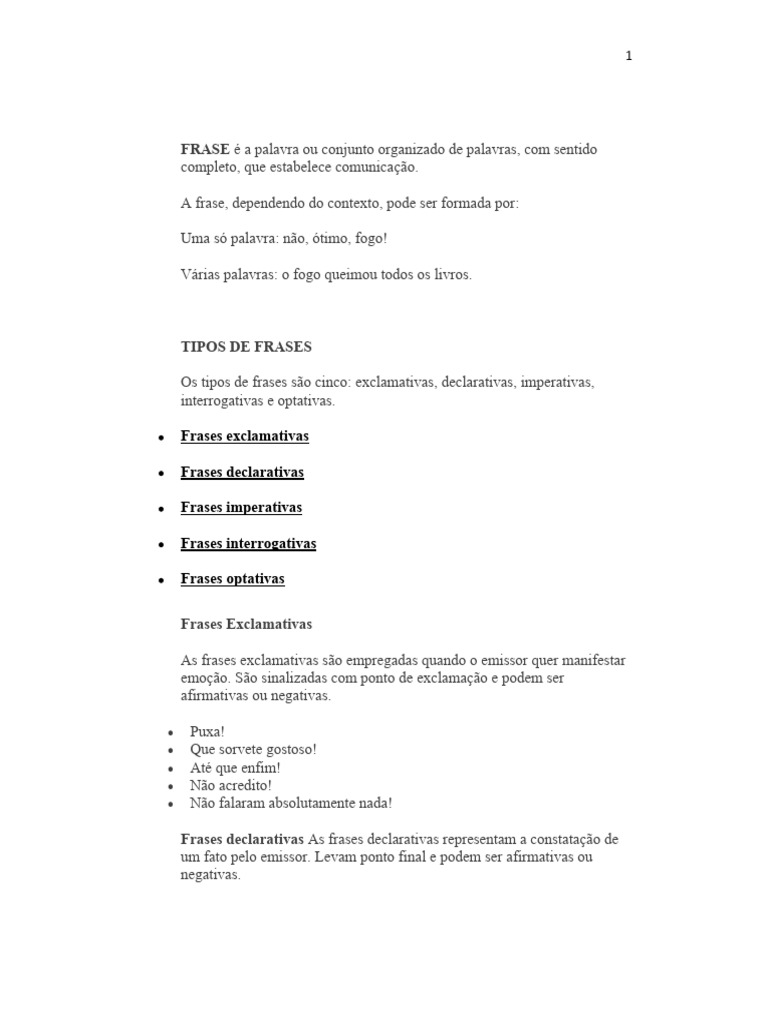 Tipos e Formas de Frases Explicadas | PDF | Conhecimento | Idiomas
