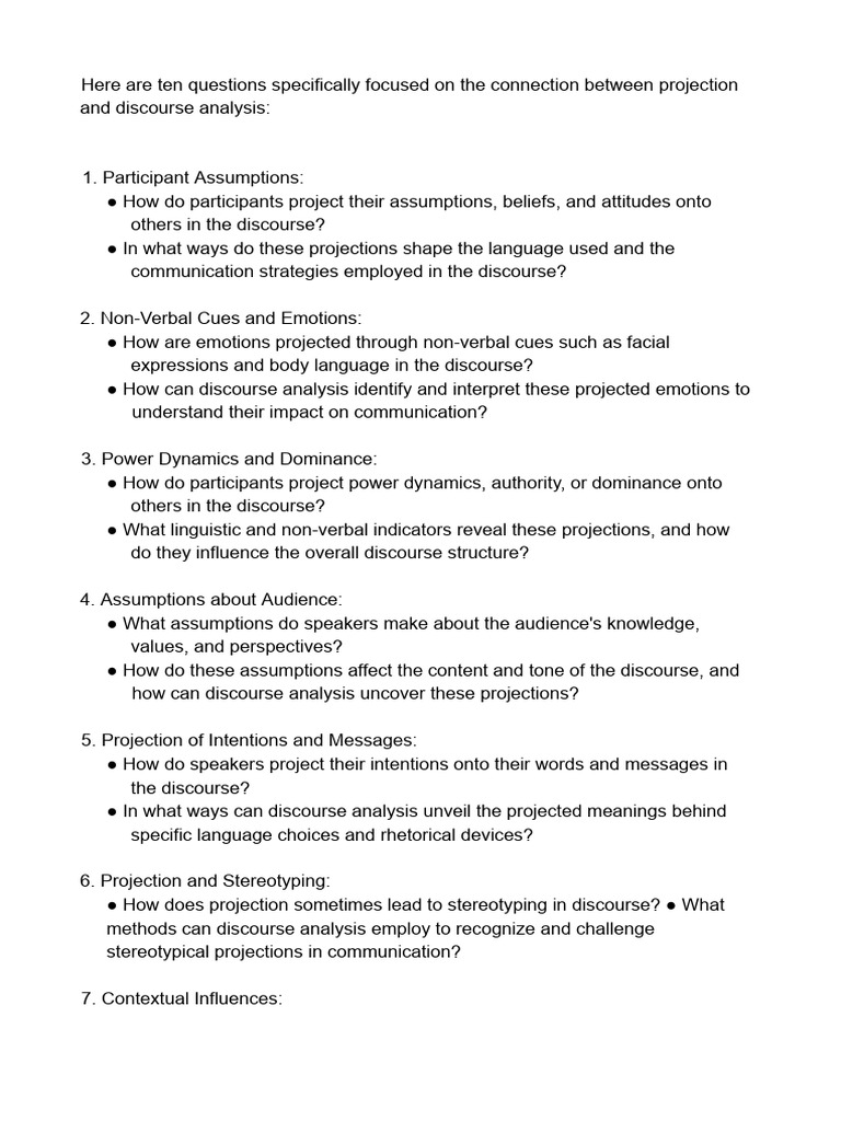 Discourse Analysis: Projections Explored | PDF | Communication | Discourse