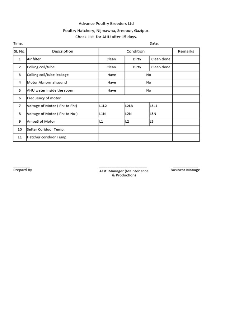 Check List For AHU | PDF