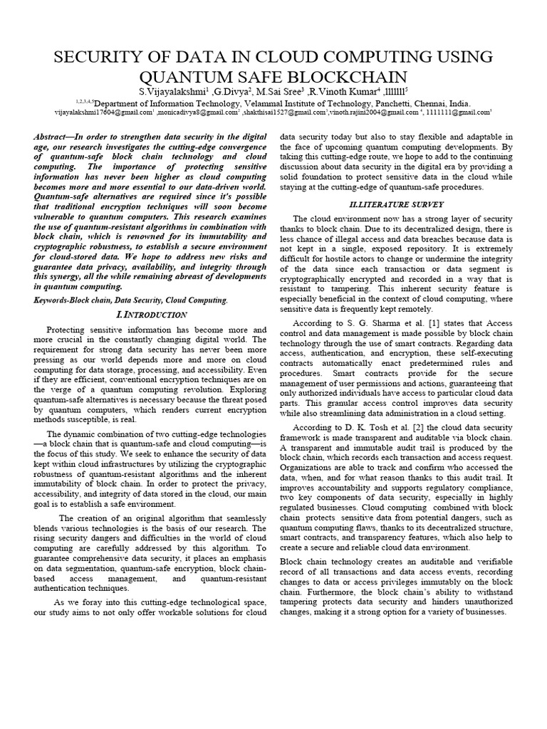 Security Of Data In Cloud Computing Using Quantum Safe Blockchain Pdf Security Computer