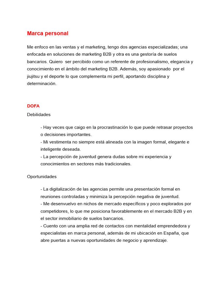 DOFA Marca Personal | PDF | Marketing | Análisis FODA