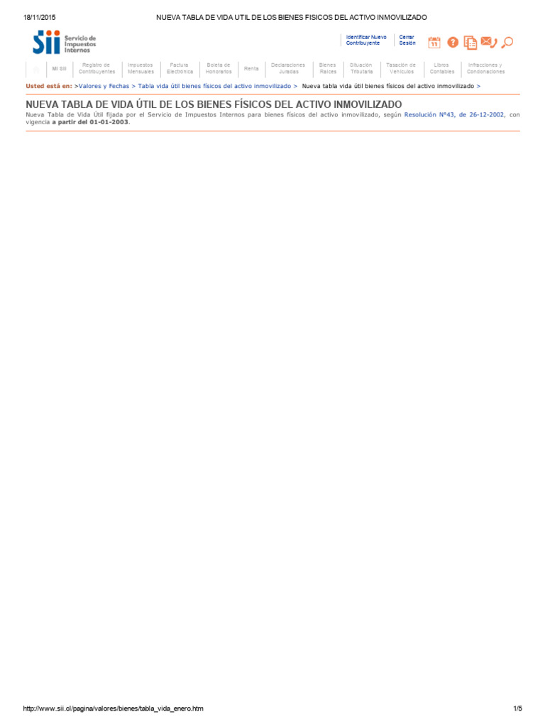 Nueva Tabla de Vida Util de Los Bienes Fisicos Del Activo Inmovilizado ...
