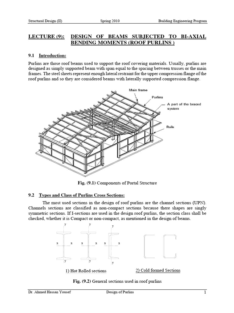 Lecture - 9 - Design of Purlins | Download Free PDF | Beam (Structure) | Truss