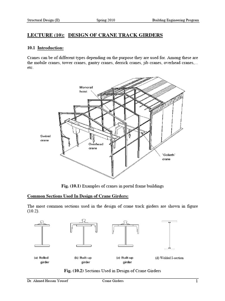Lecture 10 Crane Girder | PDF | Crane (Machine) | Bending